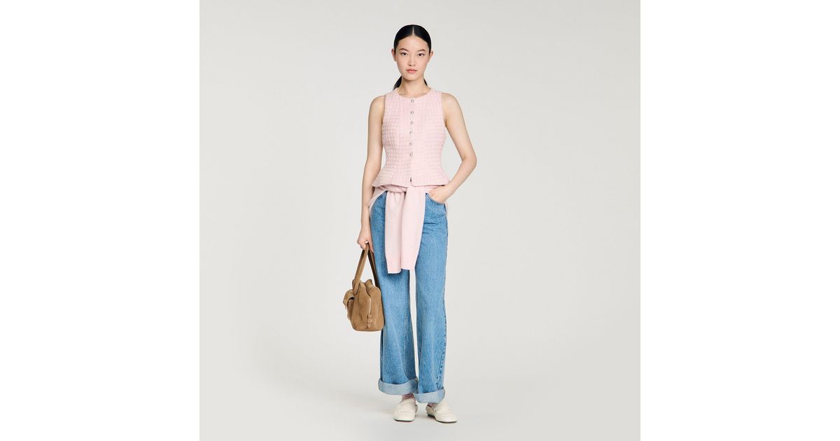 Sandro Beaded Check Tweed Jacket in Blue | Lyst UK