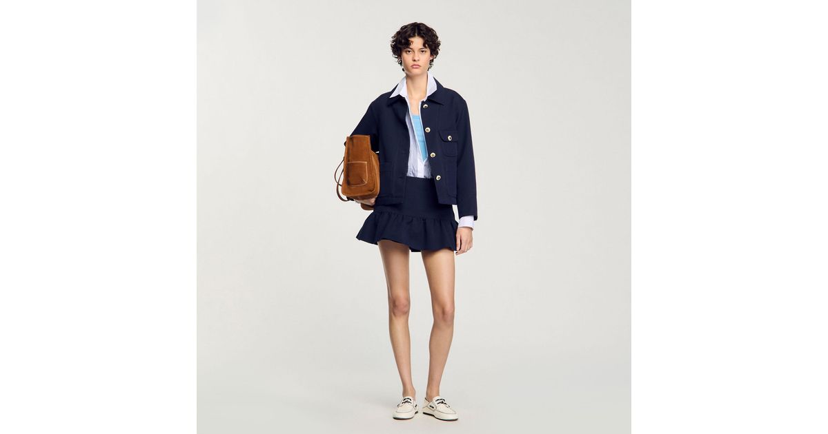 Sandro Cropped Jacket With Officer Buttons in Blue | Lyst UK