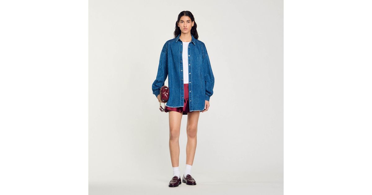 Sandro Denim Shirt With Rhinestones in Blue | Lyst UK
