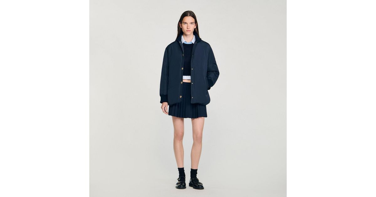 Sandro Puffer Jacket With Teddy Collar in Blue | Lyst UK