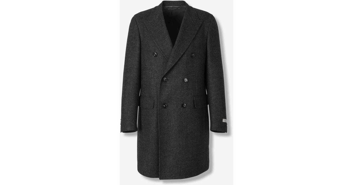 Canali Double Breasted Long Coat in Black for Men | Lyst
