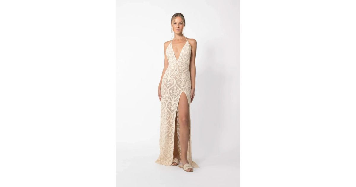 SAU LEE Frankie Amare Crochet Dress in Natural | Lyst UK