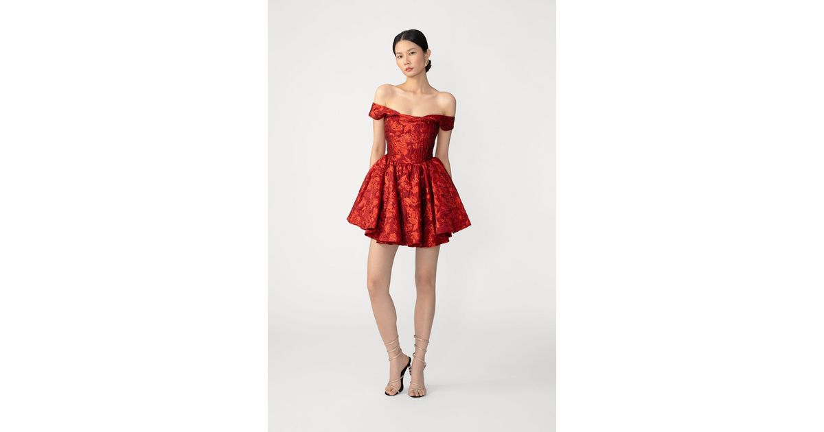 SAU LEE Jem Brocade Mini Dress in Red | Lyst UK
