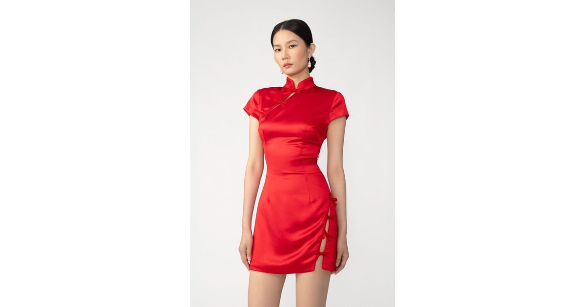 SAU LEE Tina Satin Mini Dress in Red | Lyst UK