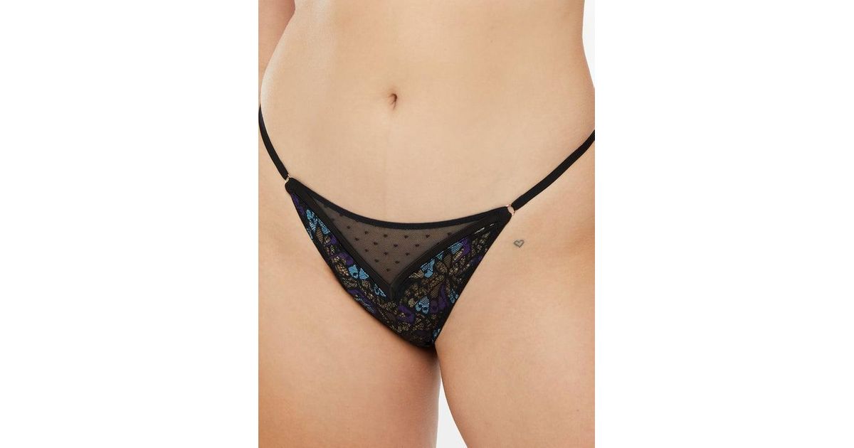 Savage X Butterfly Wings Lace And Mesh String Bikini Knickers In Black Lyst Uk
