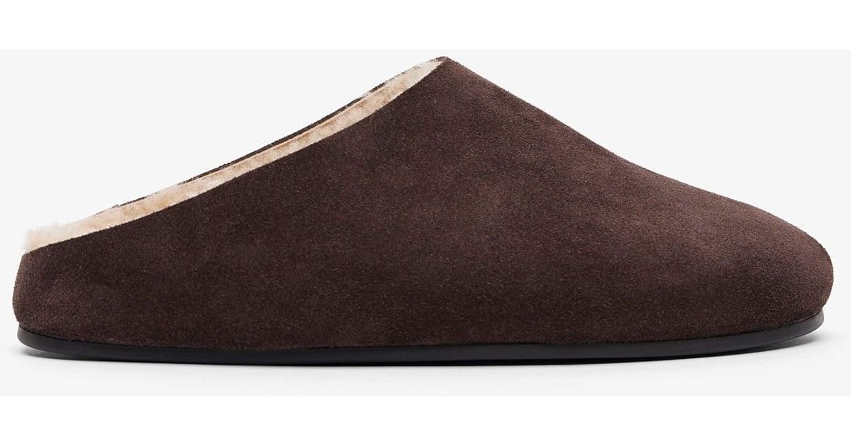 The Row Hudson Suede And Shearling Slides in Brown | Lyst UK