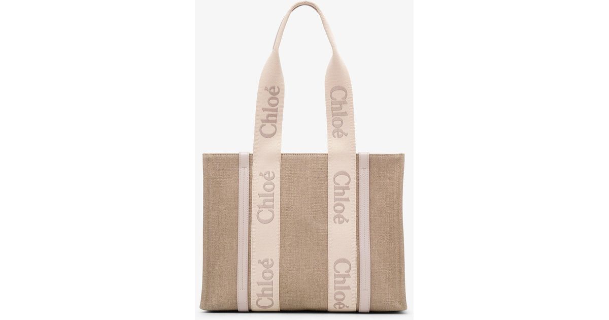 Chloé Woody Wild Grey Medium Tote Bag in Natural | Lyst