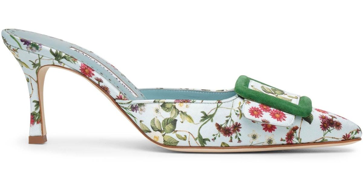 Manolo Blahnik Maysalebi 70 Floral Green Mules | Lyst