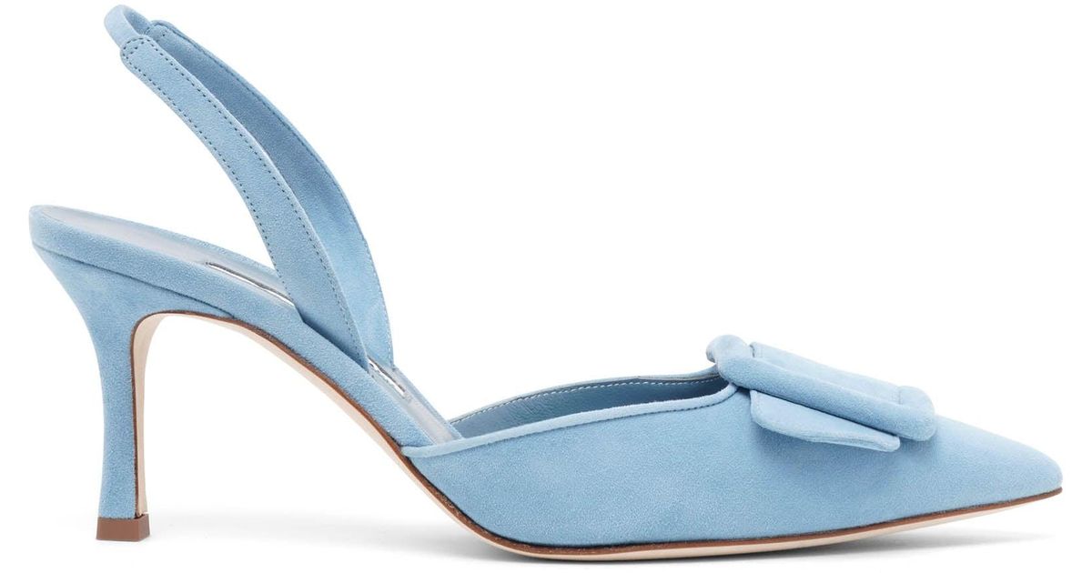 Manolo Blahnik Maysli 70 Light Blue Suede Slingbacks | Lyst UK