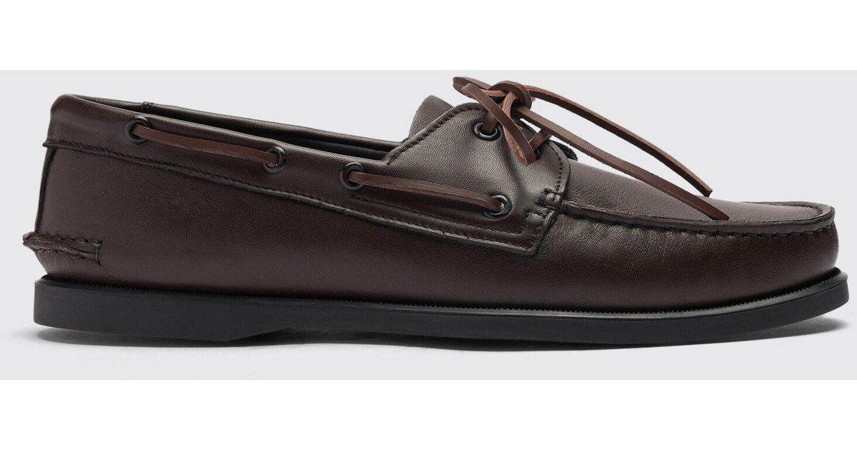 SCAROSSO Morgan Dark Brown Boat Shoes in Black for Men | Lyst