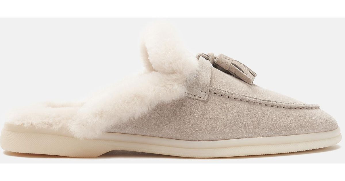 SCAROSSO Lucrezia Fur Sand Suede Mules in Black | Lyst