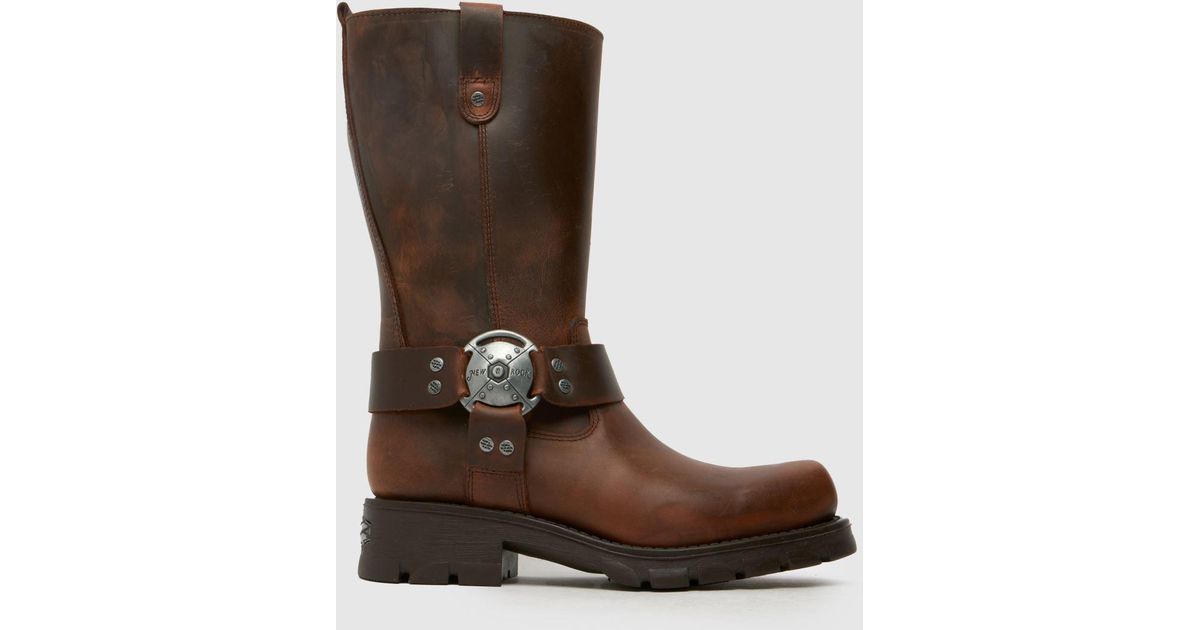 New Rock High Biker Boots in Brown | Lyst UK