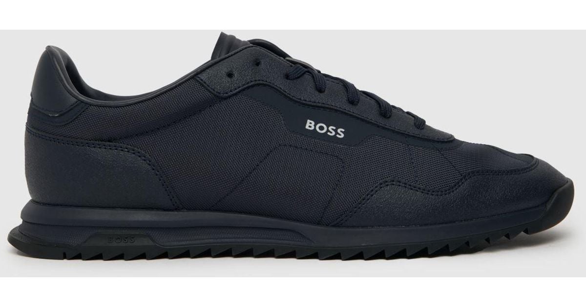 BOSS Zayn Mixed-material Trainers With Perforated Faux Leather in Blue ...