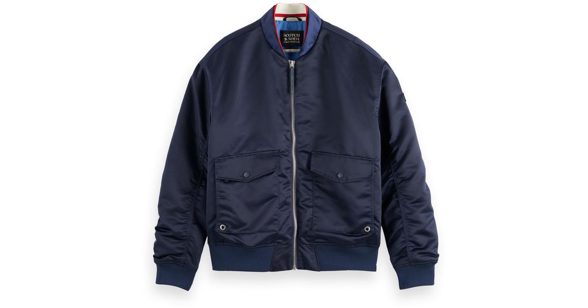 Scotch & Soda 'Oversized Satin Padded Bomber in Blue for Men | Lyst