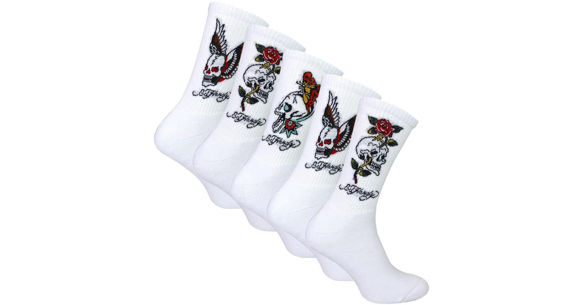 Ed Hardy 5 Pairs Crew Socks in White for Men | Lyst UK