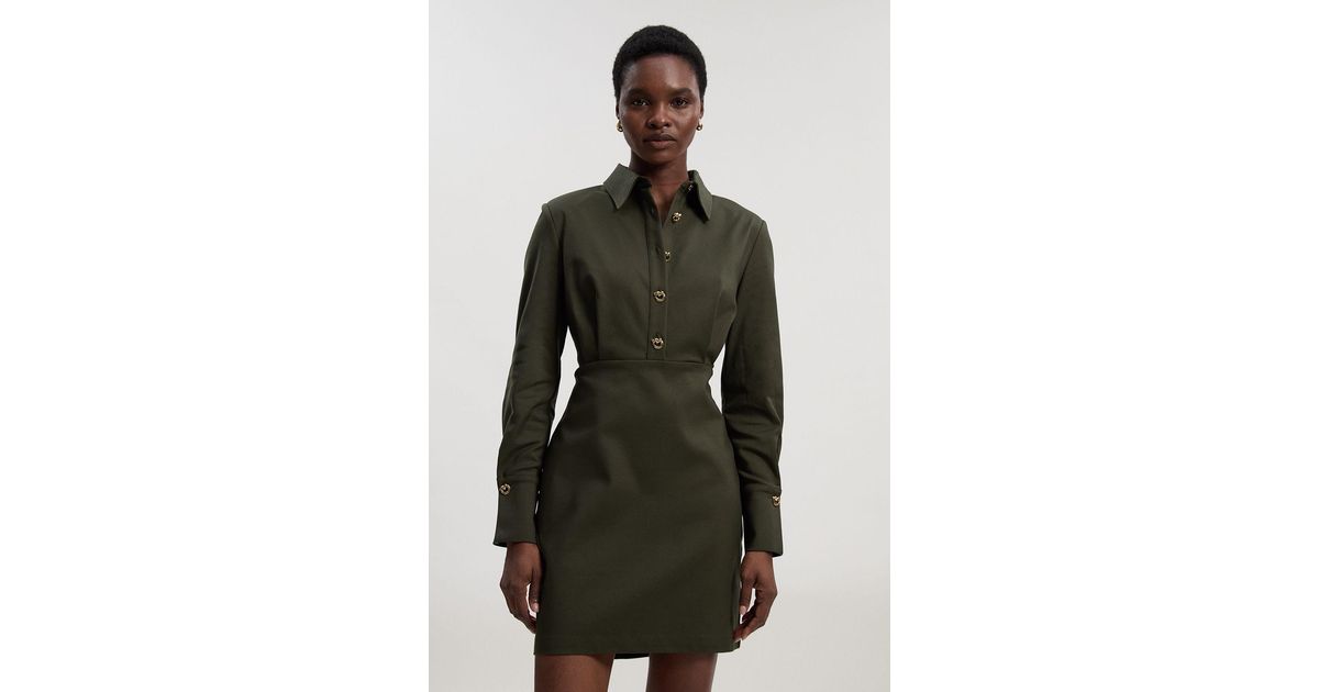 Karen Millen Techno Cotton With Hardware Detail Collared Woven Mini ...