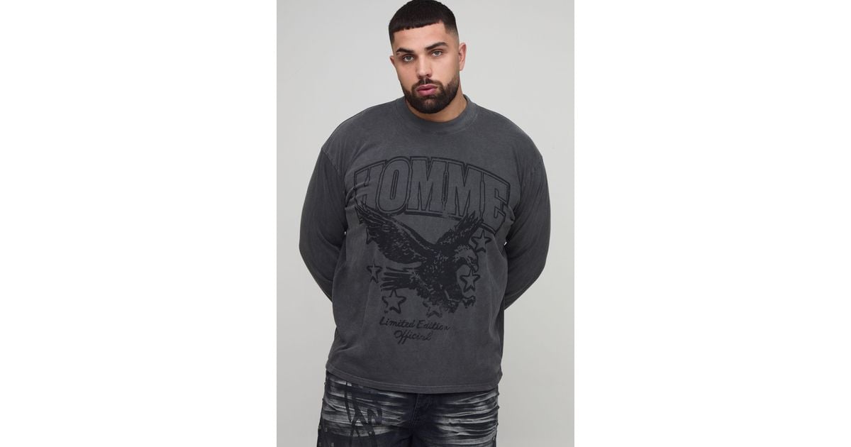 BoohooMAN Plus Oversized Extended Neck Washed Western Long-Sleeved ...