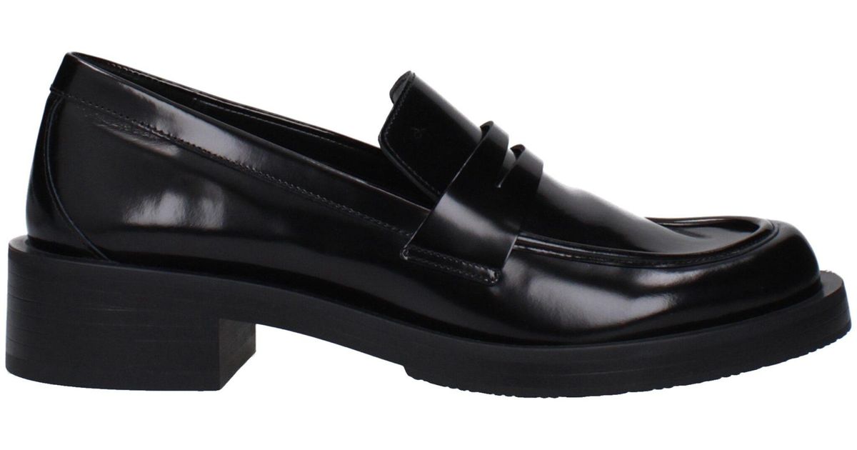 Stuart Weitzman Leather Block Heel Loafers in Black | Lyst UK