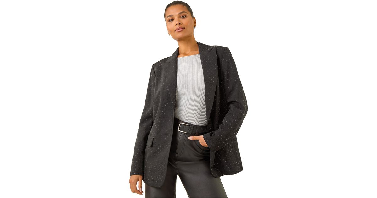 Roman Revere Collared Diamante Jacket in Black | Lyst UK