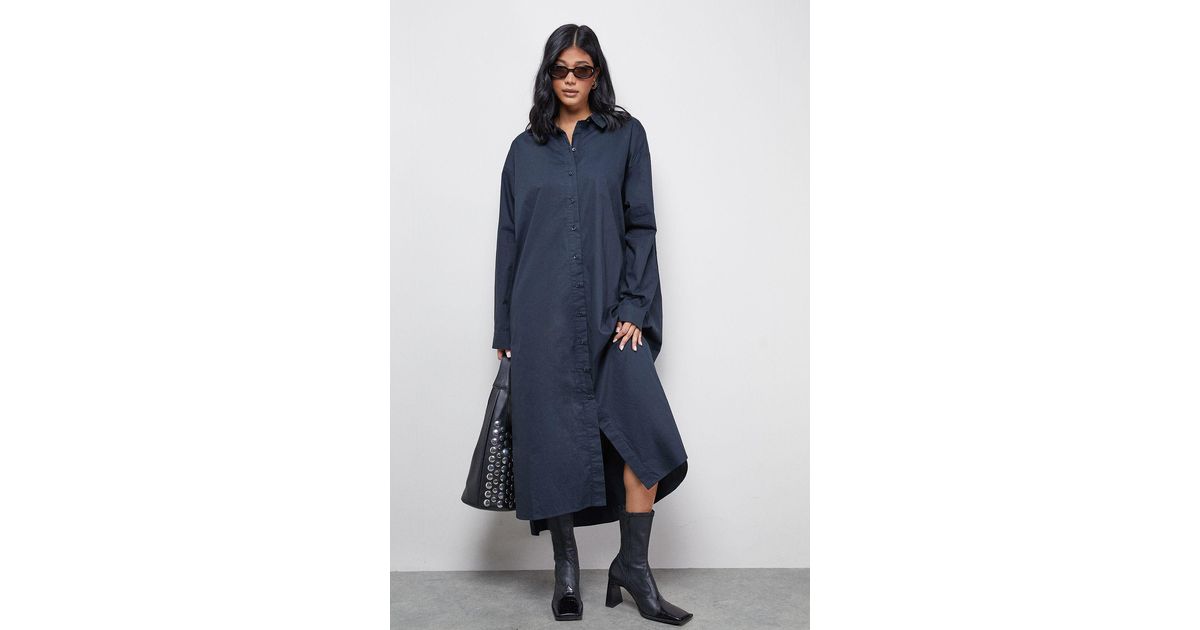 Oasis Cotton Button Side Placket Oversized Midi Shirt Dress in Blue ...