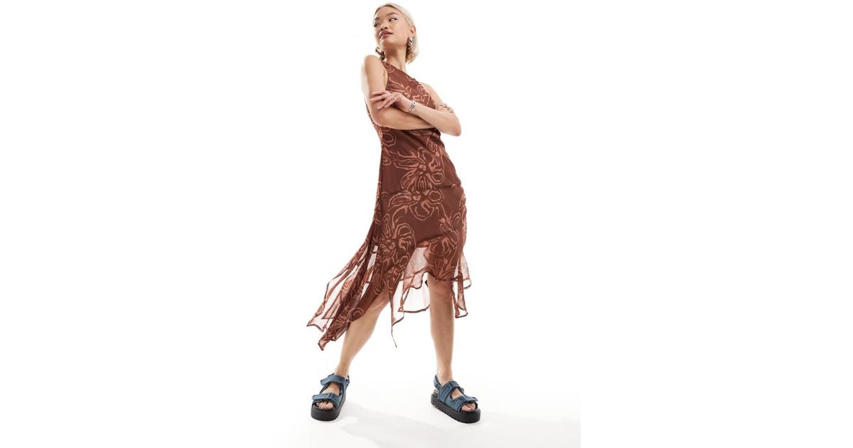 Collusion Chiffon Deconstructed Asymmetric Slip Dress in Brown | Lyst UK