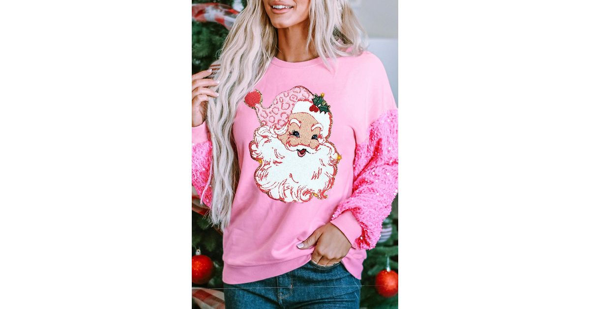 Everyday the Label Santa Face Christmas Sequin Sweater in Pink | Lyst UK