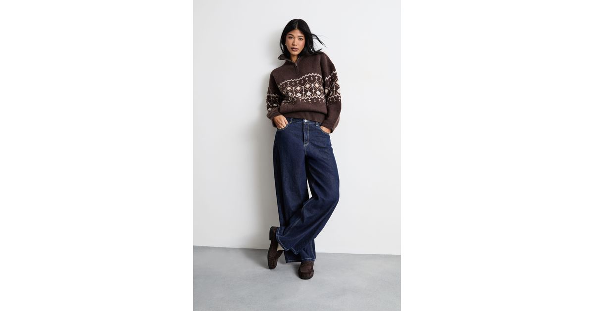 Oasis Fairisle Half Zip Jumper in Blue | Lyst UK