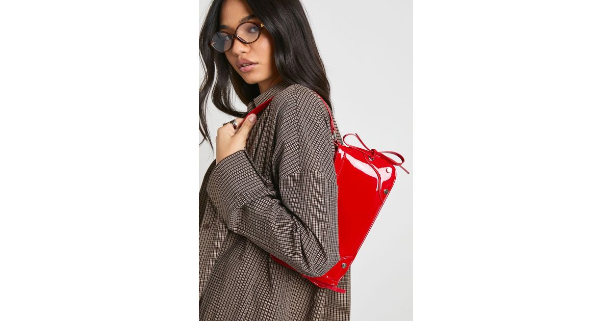 Boohoo Bow Detail Vinyl Shoulder Bag in Red | Lyst UK