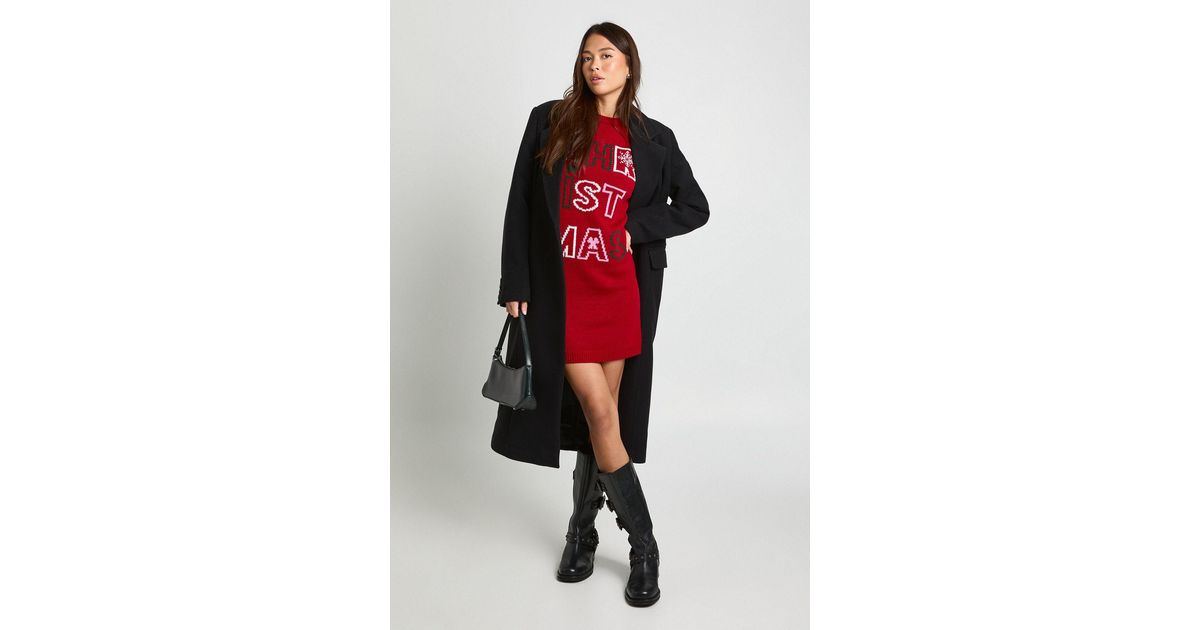 Boohoo Christmas Letter Jumper Dress in Red | Lyst UK