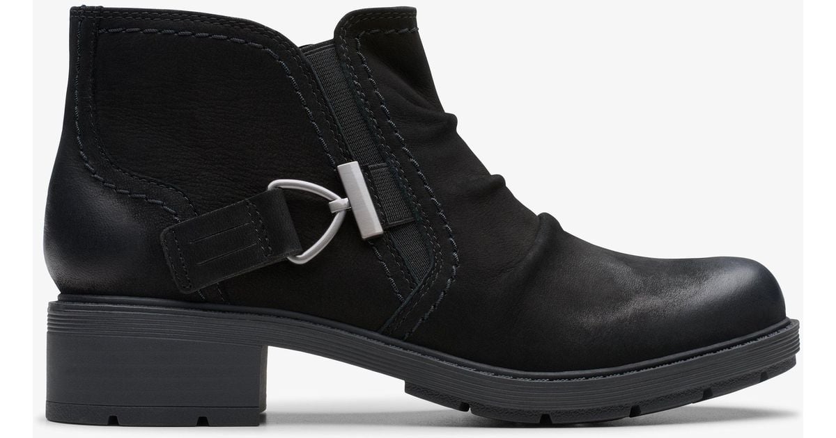 Clarks Hearth Clara Nubuck Boots in Black | Lyst UK