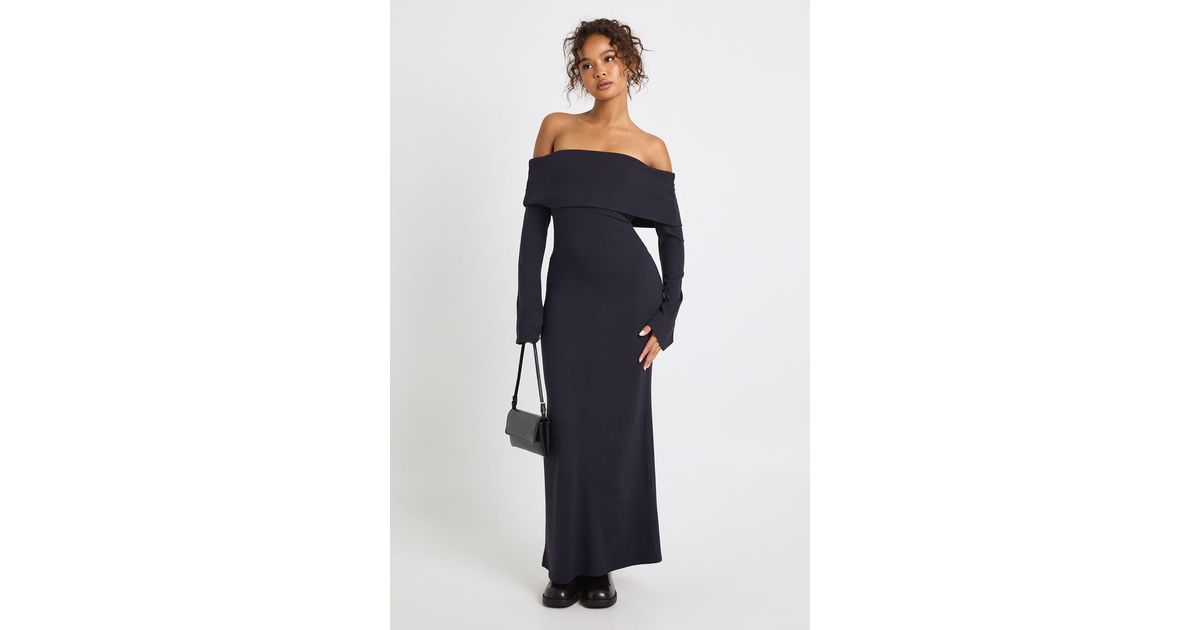 Boohoo Super Soft Bardot Maxi Dress in Blue | Lyst UK
