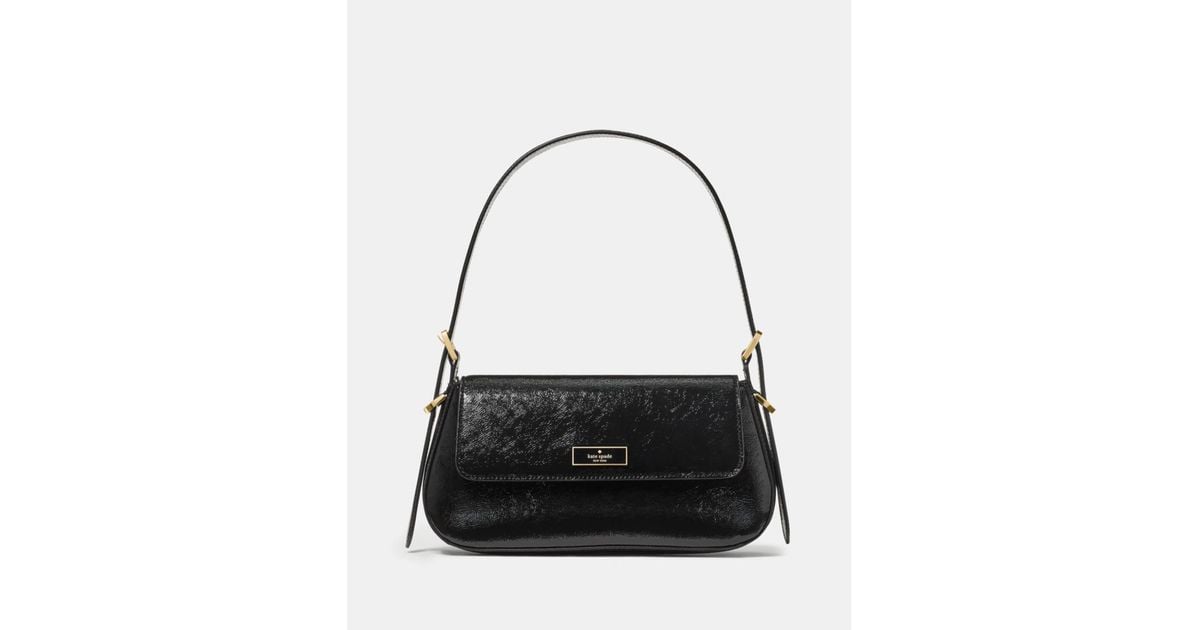 Kate Spade Bridget Crinkle Patent Small Flap Shoulder in Black | Lyst UK