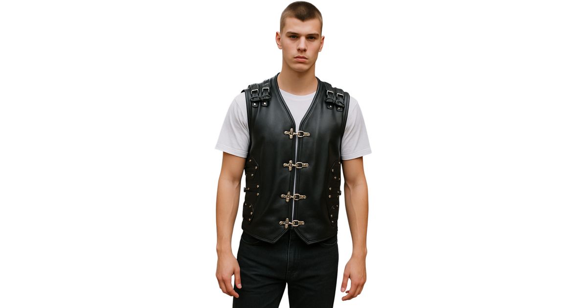 Infinity Leather Biker Waistcoat Metal Buckles Vest in Black for Men ...