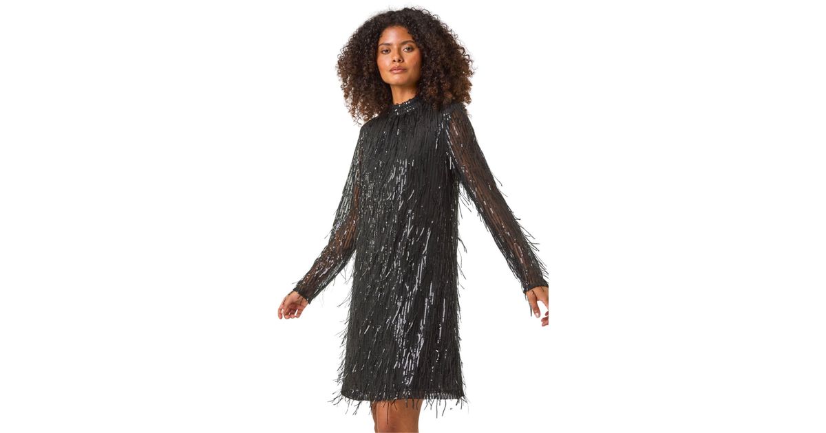 D.u.s.k All Over Fringe Shift Dress in Grey | Lyst UK