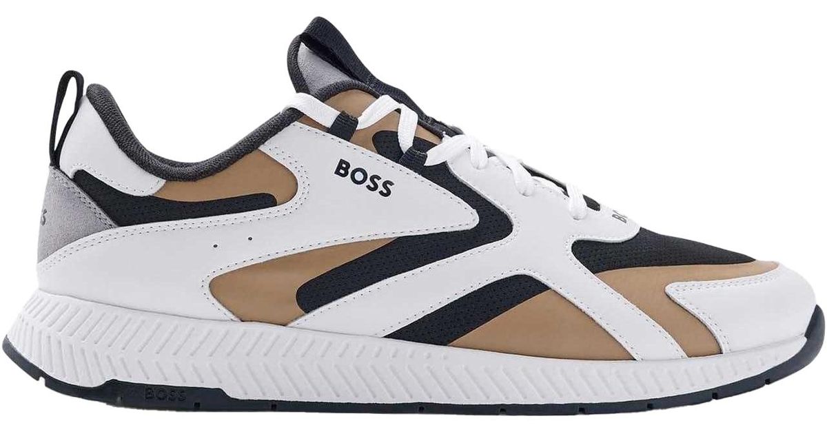 BOSS Titanium Leather Running Trainers in White for Men | Lyst UK