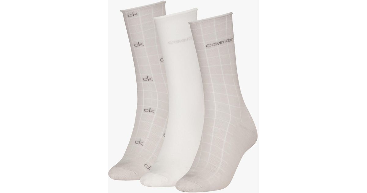 Calvin Klein 3 Pack Giftbox Grid Socks Light Cotton in White | Lyst UK