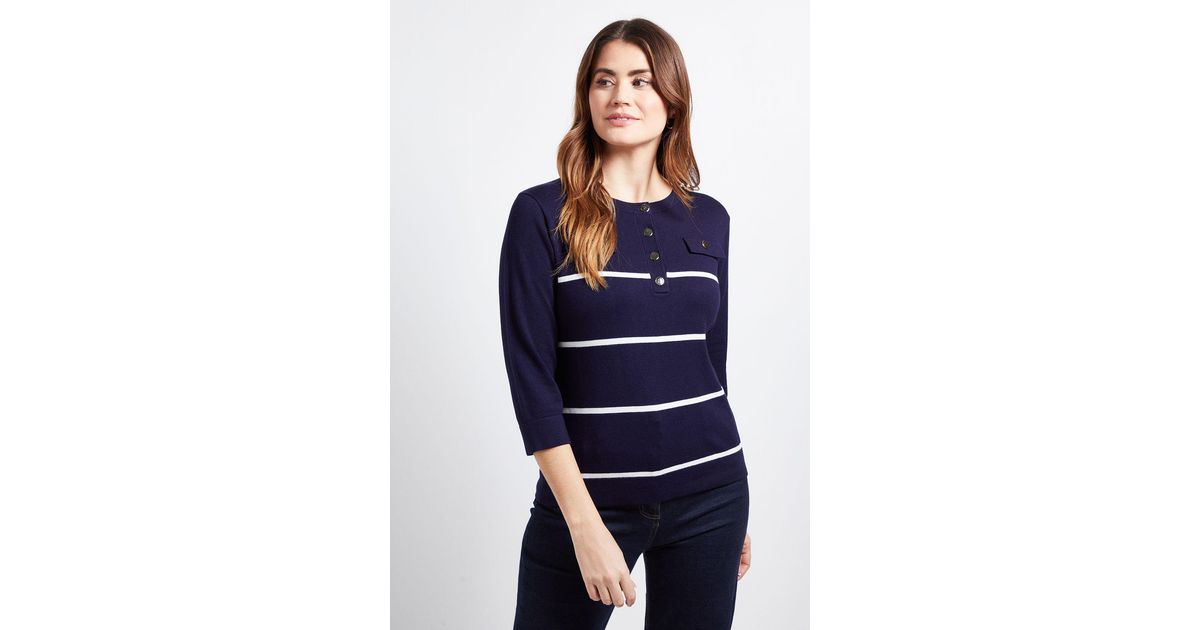 Wallis Button Detail Stripe Knitted Top in Blue | Lyst UK