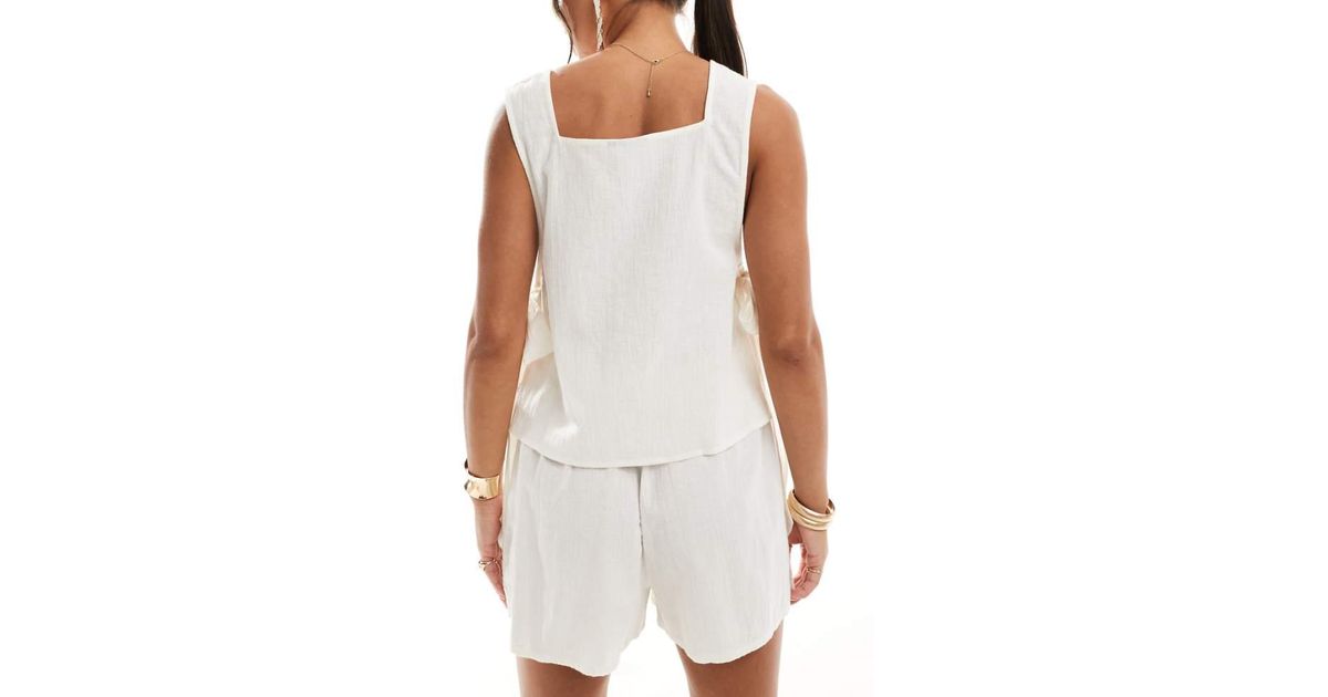 ASOS Kayla Mix And Match Tie Side Beach Top in White | Lyst UK