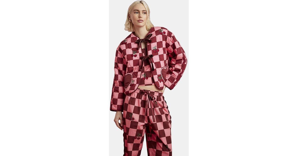 River Island Cherry Jacket Nephthys Checkerboard Cotton in Red | Lyst UK