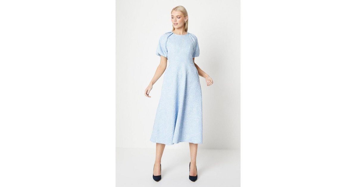 PRINCIPLES Jacquard Puff Sleeve Midi Dress in Blue | Lyst UK
