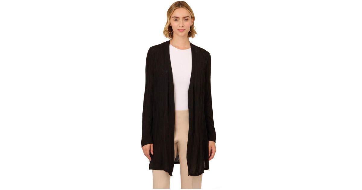 Adrianna Papell V-Neck Vertical Rib Lightweight Duster Cardigan Sweater ...