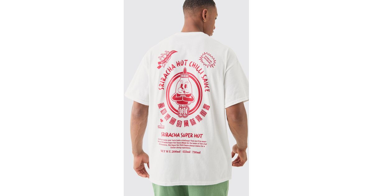 BoohooMAN Oversized Sriracha Sauce License T-Shirt in White for Men ...