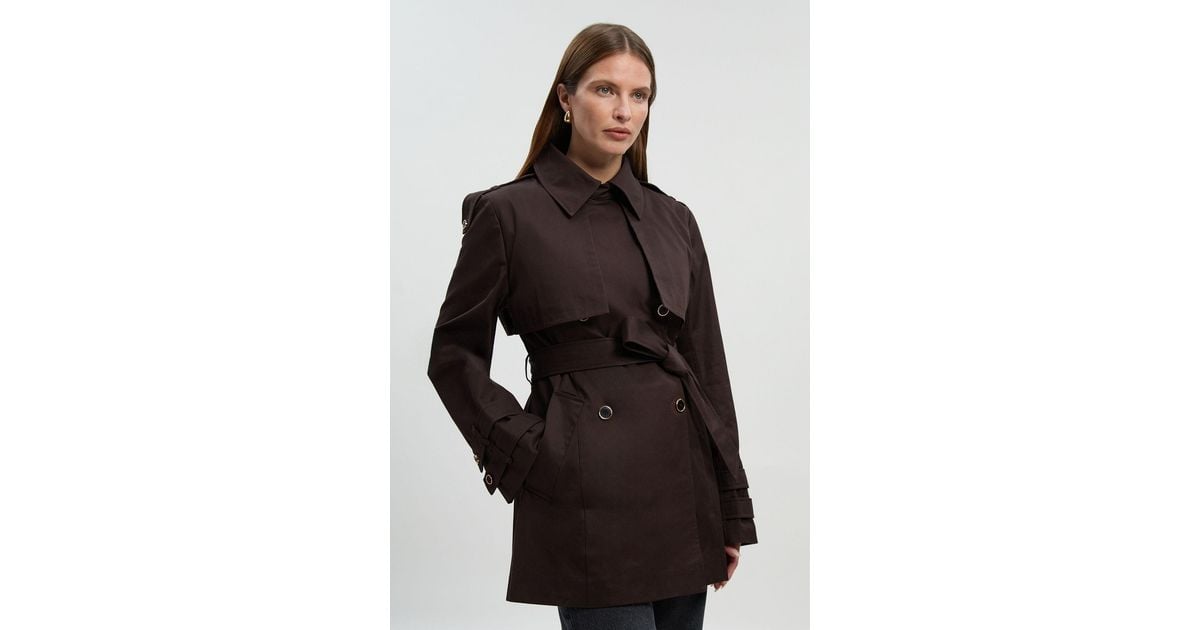 Karen Millen Short Trench Coat in Black | Lyst UK