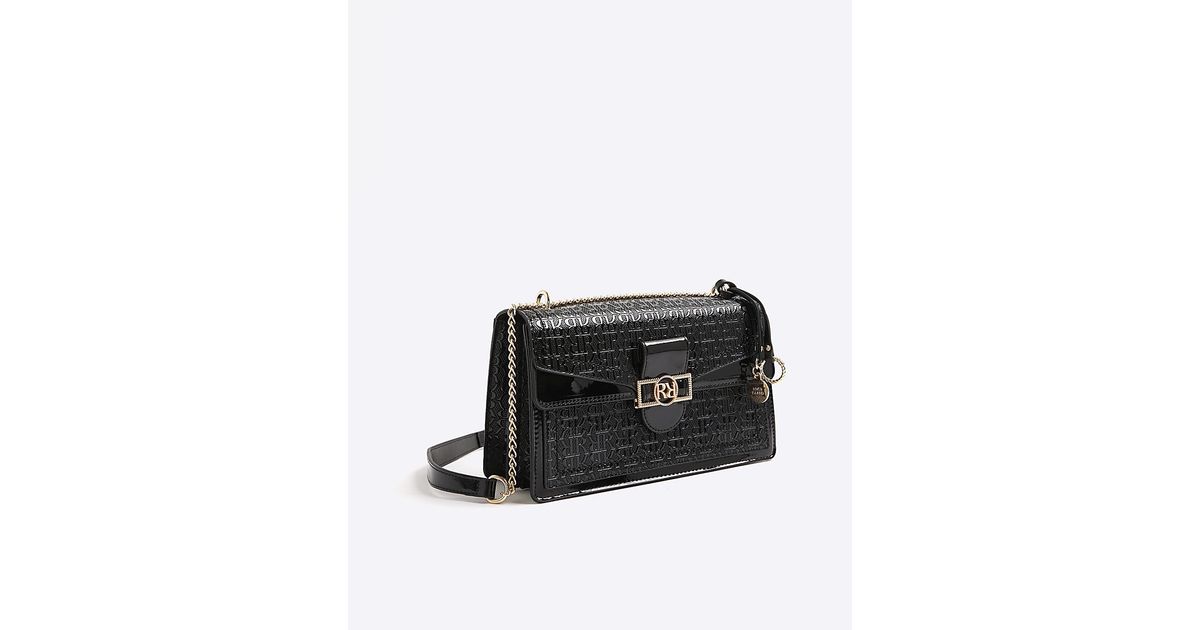 River Island Shoulder Bag Patent Rr Panelled Pu in Black | Lyst UK