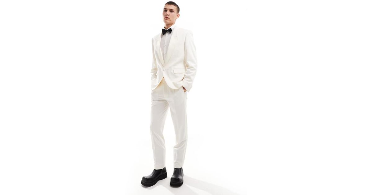 ASOS Slim Tuxedo Suit Trouser in White for Men | Lyst UK