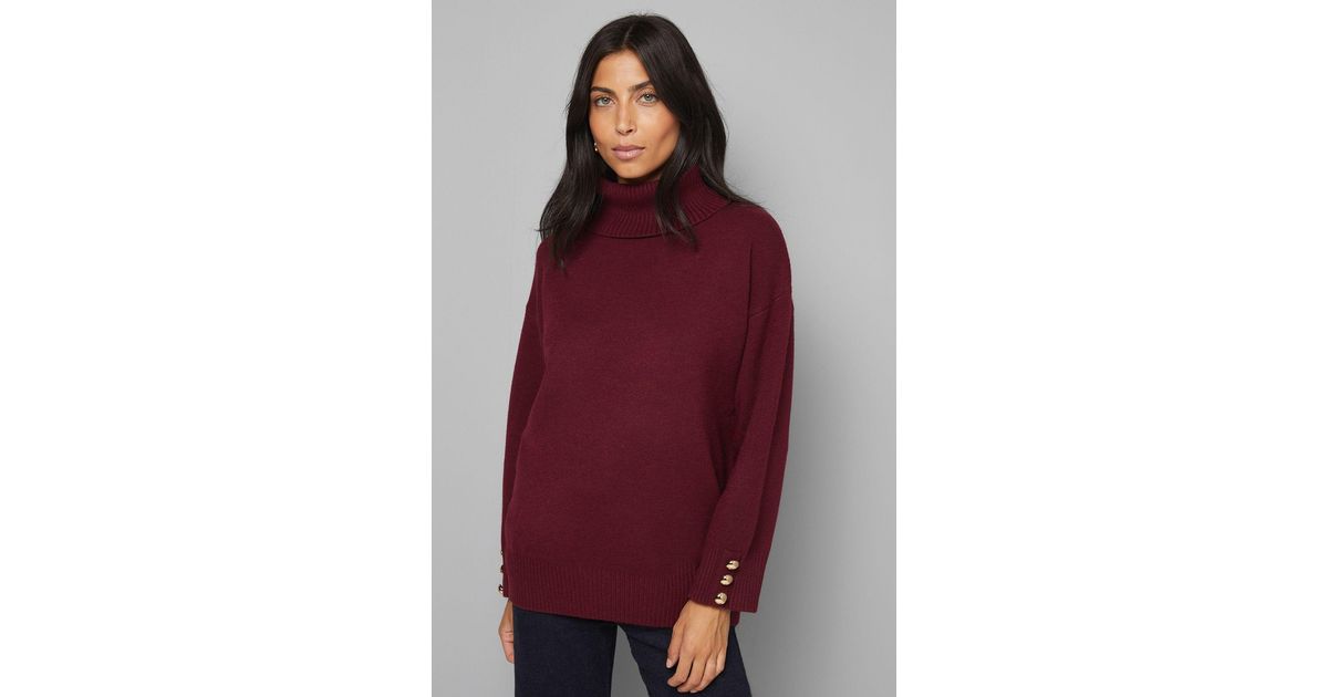 Wallis Roll Neck Button Cuff Jumper in Red | Lyst UK