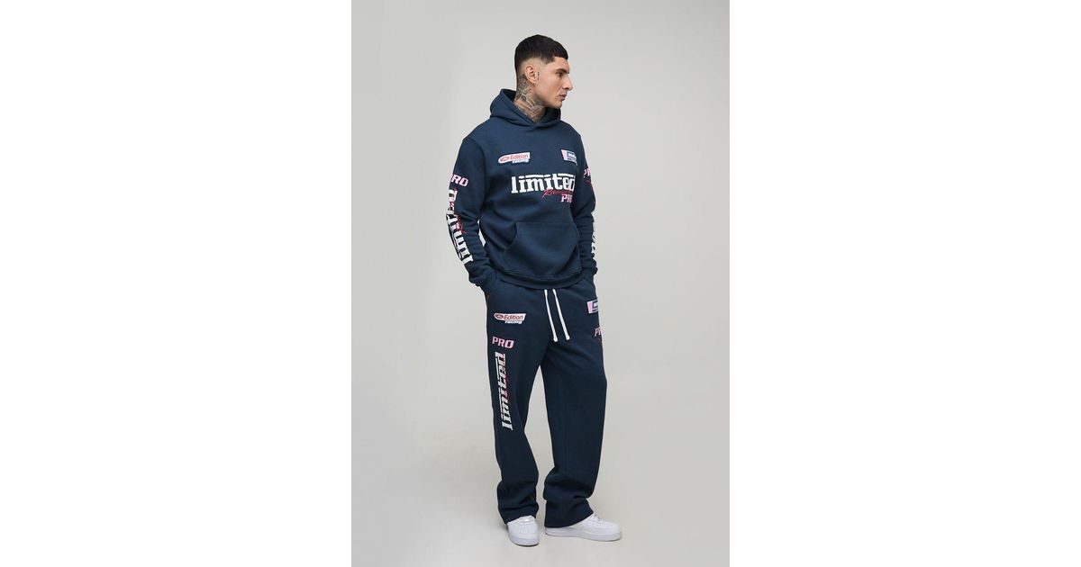 BoohooMAN Tall Regular Fit Moto Applique Hoodie & Straight Leg Jogger ...