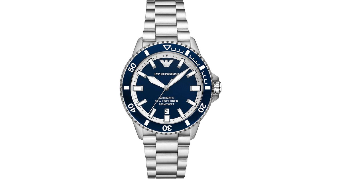 Emporio Armani Sea Explorer Automatic Dive Watch in Blue for Men | Lyst UK