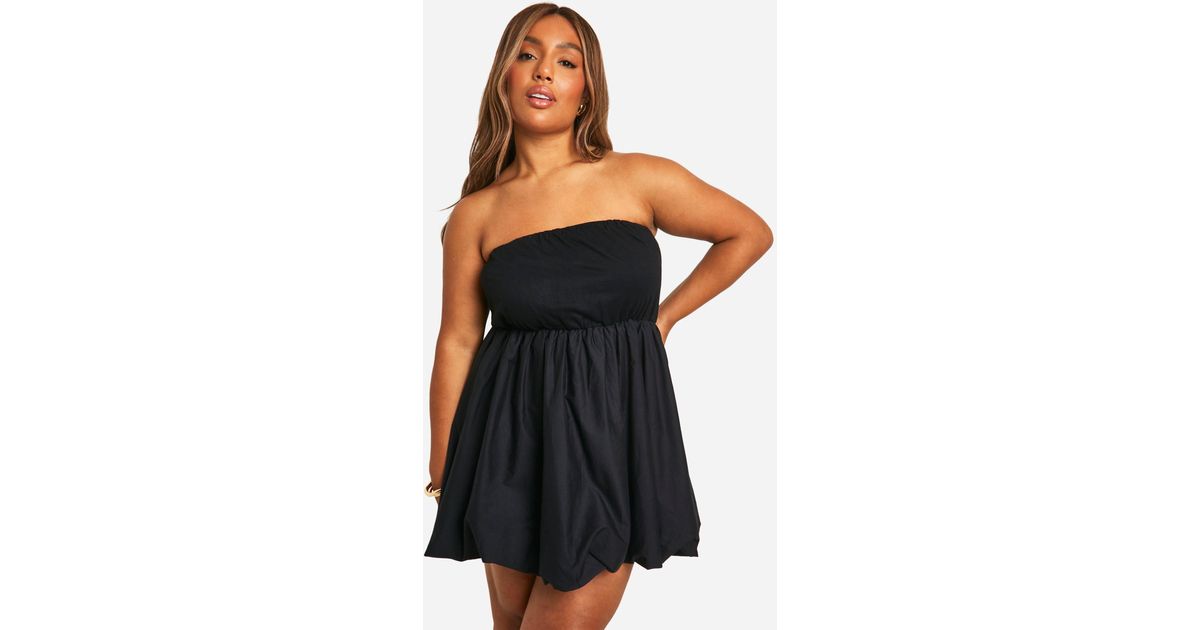 Boohoo Plus Cotton Puffball Mini Dress in Black | Lyst UK