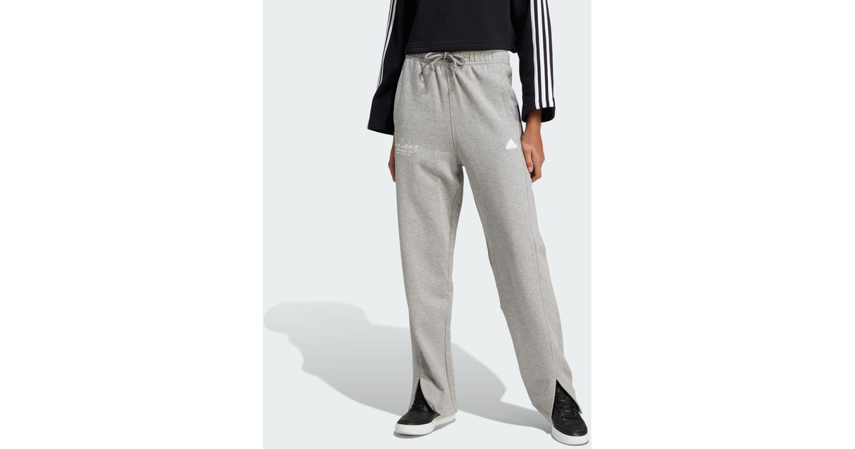 adidas Signature Graphic Embroidery French Terry Straight Leg Pants in ...